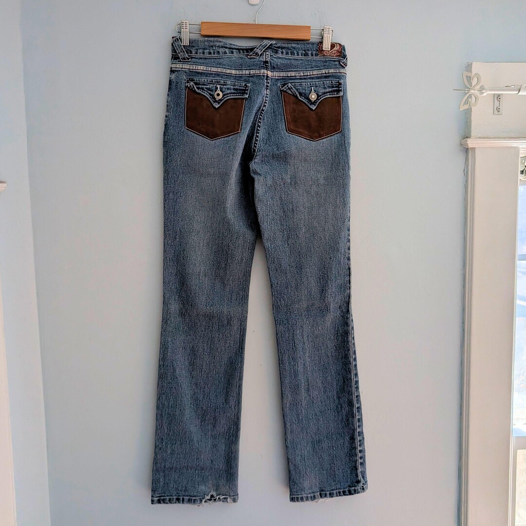 Vintage Y2K XOXO Low Rise Denim Full Leather Embroidered Straight Leg ...