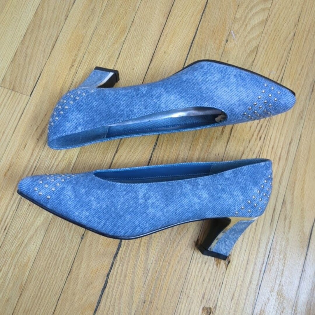 New in Box Vintage 90s Jubilee Pumps Denim Look Silver Studding Size 6 ...