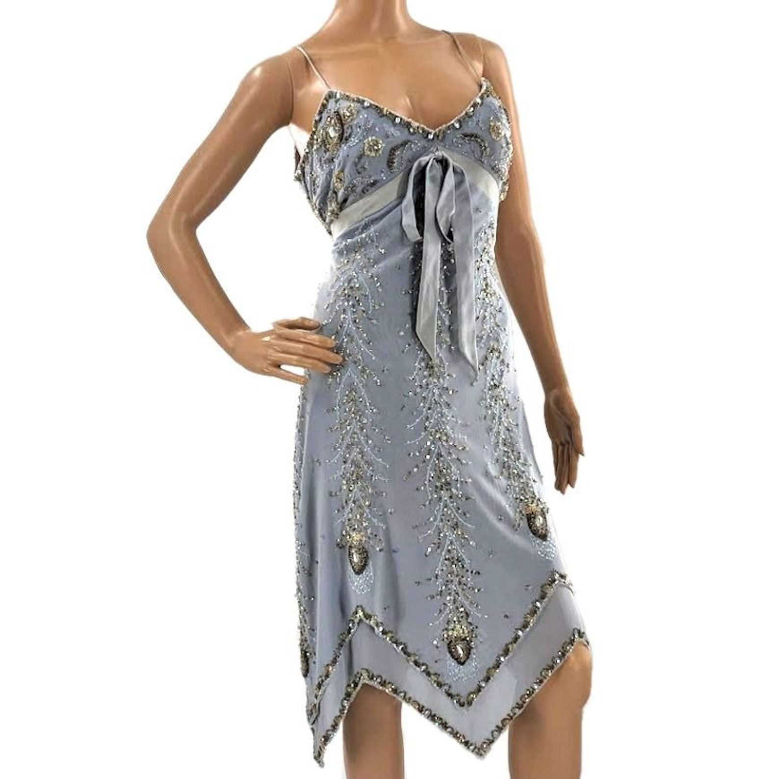 Vintage Y2k Sue Wong Siren Dress Gray Mesh Beaded Sequins Fairycore ...