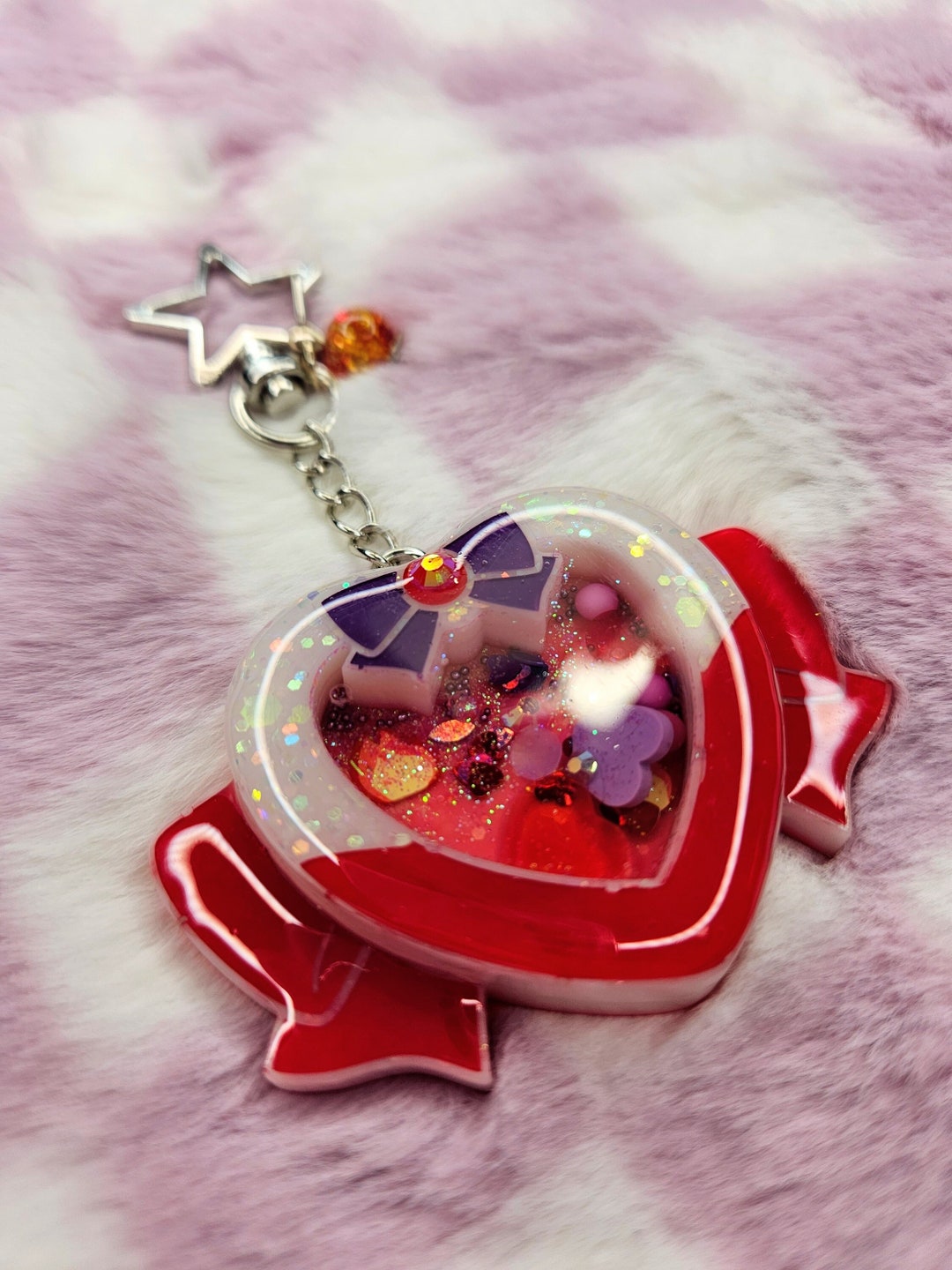 Red Magical Girl Anime Liquid Shaker Glitter Resin Keychain - Etsy