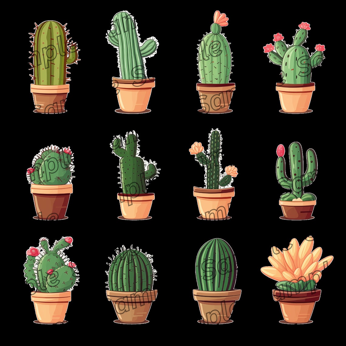 Cute Cactus Clip Art Set - Etsy