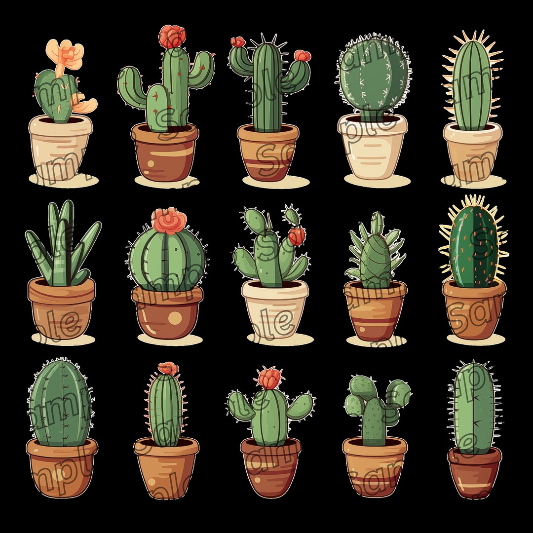 Cute Cactus Clip Art Set - Etsy