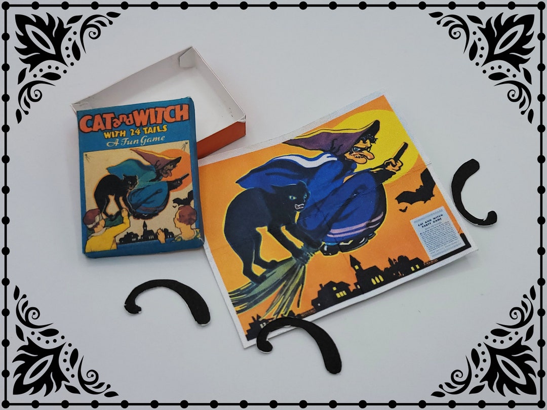 Cat and Witch Pin the Tail Halloween Game 1/12 Dollhouse Miniature ...
