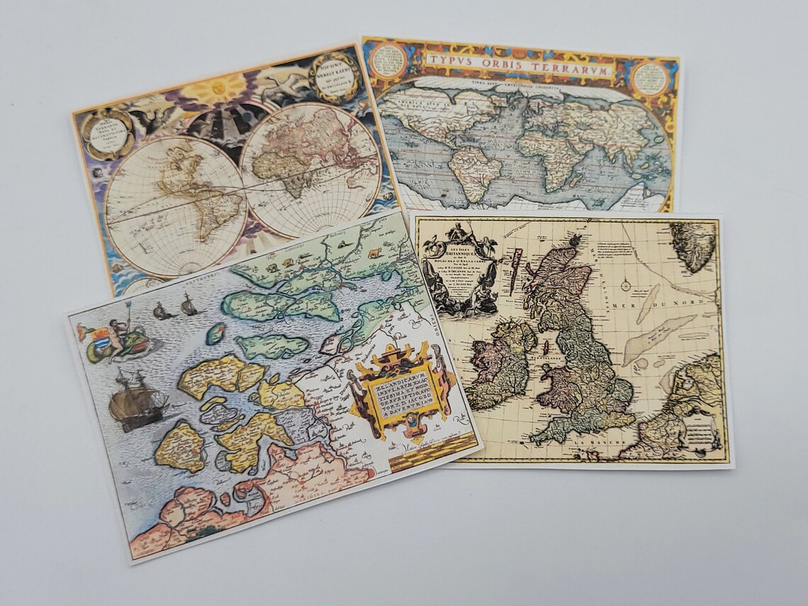 Maps Set 1/12 Dollhouse Miniature Printable Digital Download - Etsy