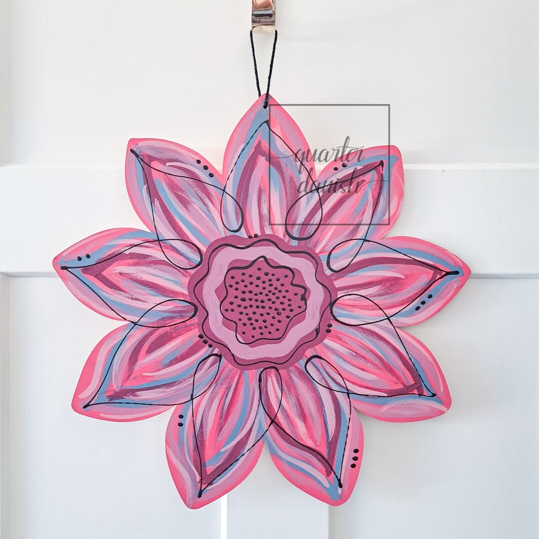 Sunflower Door Hanger, Gift for Friend, Gift for Self, Pink Flower Door ...