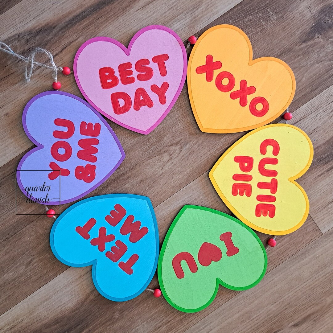 Conversation Hearts Banner, Wood Conversation Hearts, Valentines Heart ...