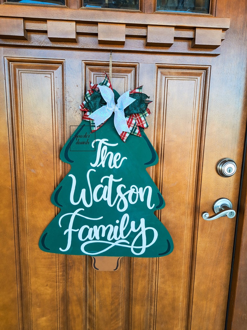 Personalized Christmas Door Sign, Christmas Tree Door Hanger, Christmas ...