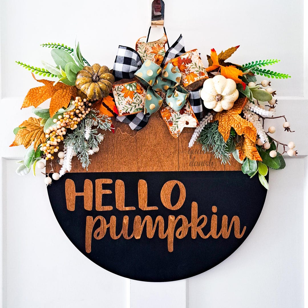 Pumpkin Door Hanger, Halloween Pumpkin Decor, Fall Pumpkin Wreath for ...