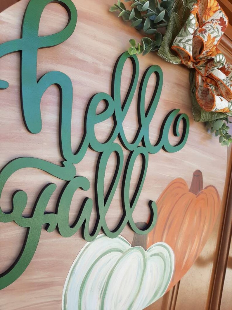 Hello Fall Door Hanger, Door Hanger Pumpkin, Door Hanger Green and ...