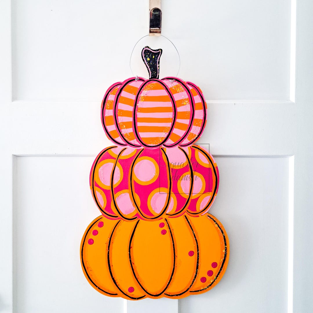 Pink Pumpkin Door Hanger, Pink Pumpkin Decor, Pumpkin Door Sign ...