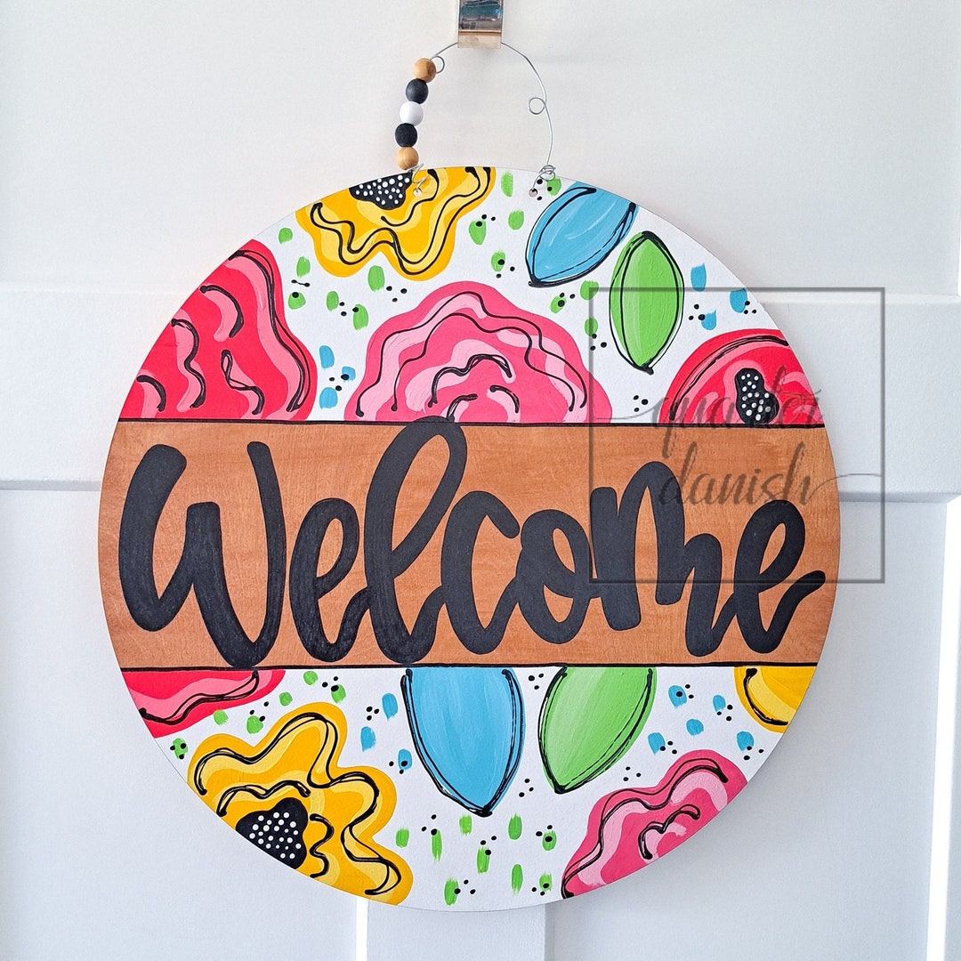 Welcome Door Hanger, Colorful Welcome Home Sign, Floral Welcome Sign ...