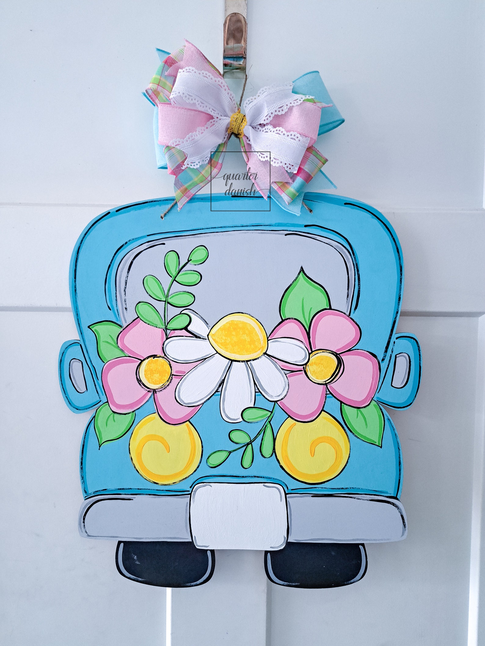 Spring Truck Door Hanger, Flower Door Hanger, Blue Truck Decor, Vintage ...