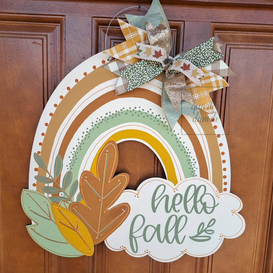 Boho Rainbow Door Hanger, Boho Rainbow Decor, Fall Door Sign ...