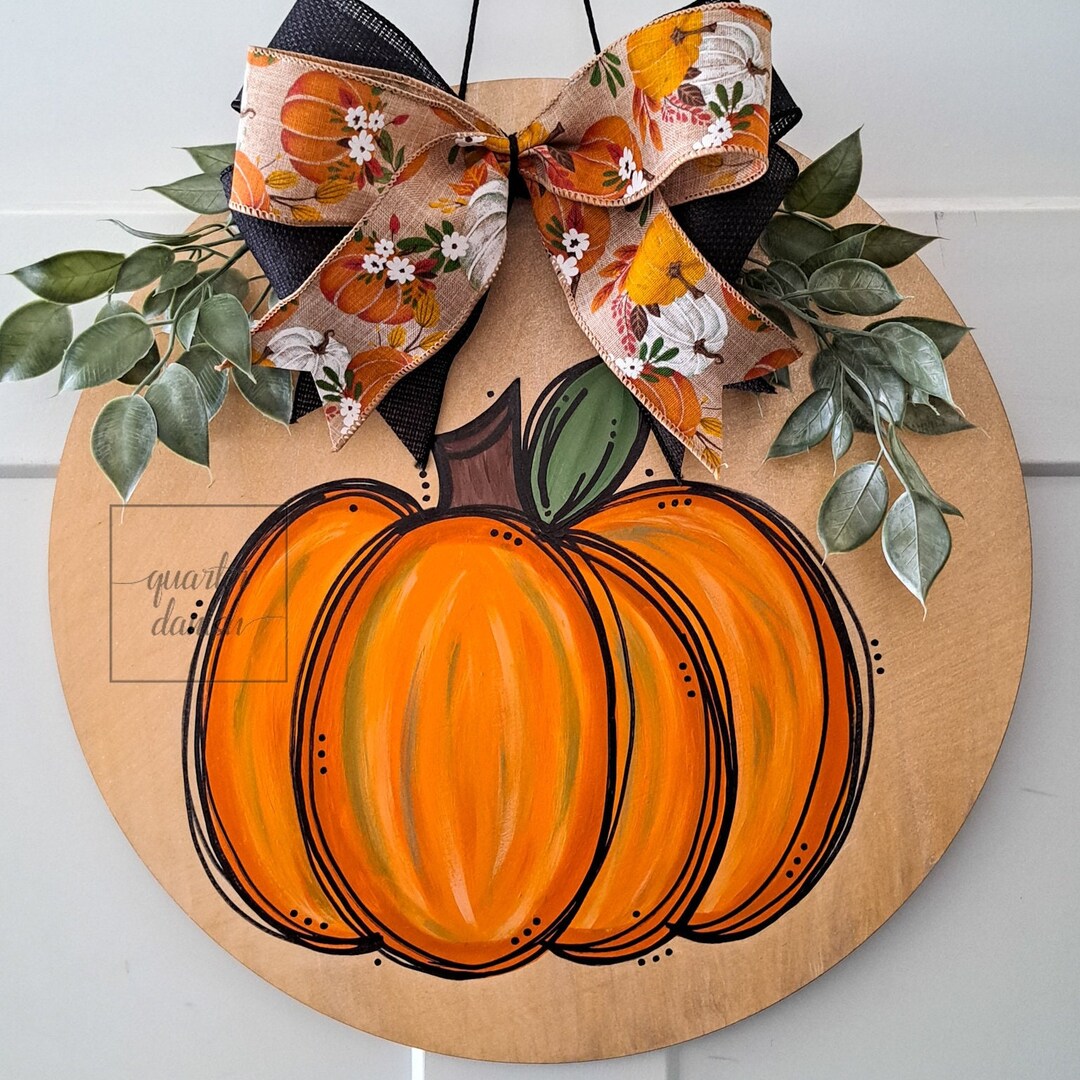 Pumpkin Door Hanger, Halloween Pumpkin Decor, Fall Pumpkin Wreath for ...