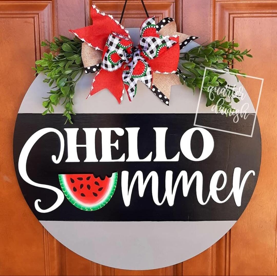 Watermelon Welcome Sign, Hello Summer Door Hanger, Colorful Welcome ...
