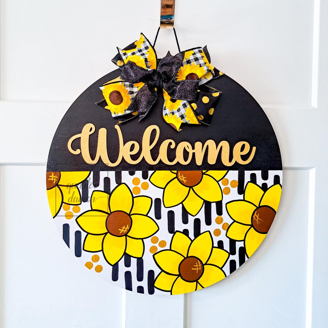 Sunflower Door Hanger, Colorful Welcome Home Sign, Summer Welcome Sign ...