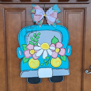 Spring Truck Door Hanger, Flower Door Hanger, Blue Truck Decor, Vintage ...