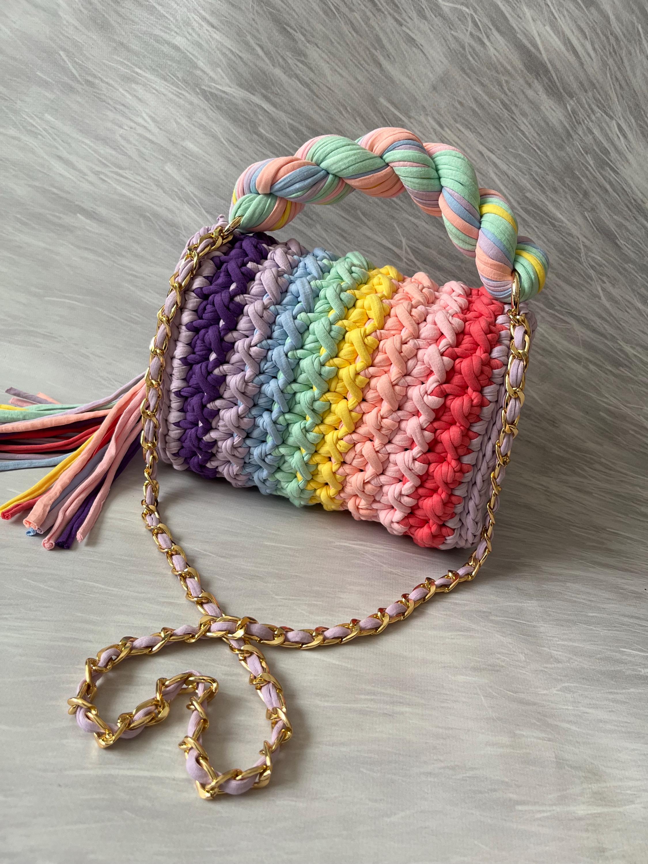 Multi Color Bag/hand Woven Bag/crochet Bag/knitted Bag/colorful Bag ...
