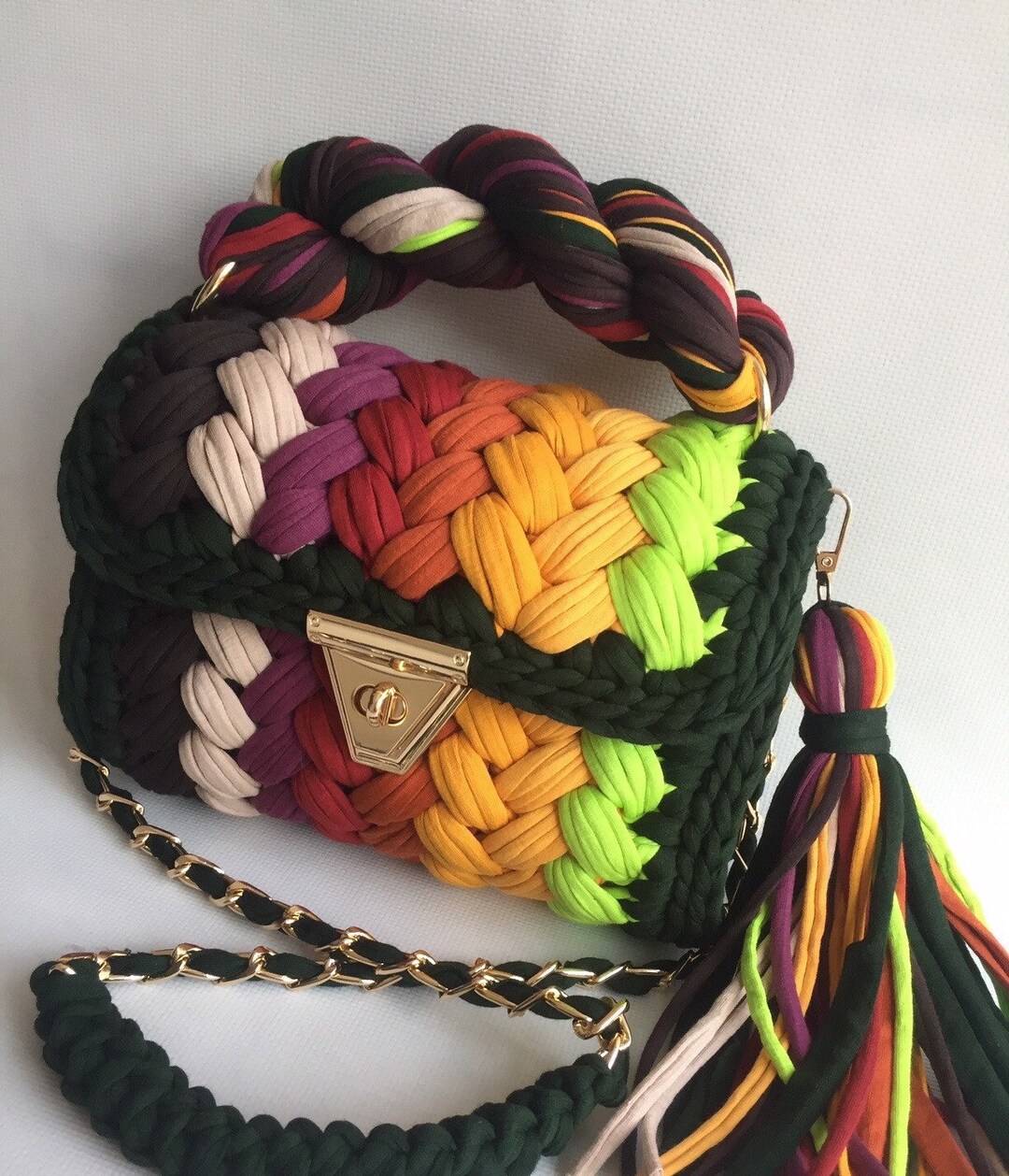 Multi Color Bag/hand Woven Bag/crochet Bag/knitted Bag/colorful Bag ...