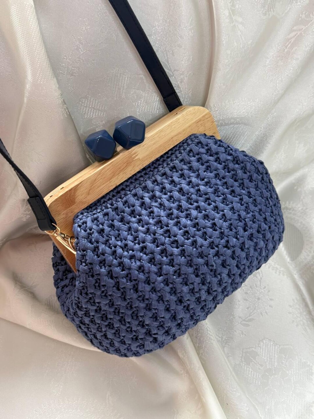Handmade Wooden Framed Raffia Clutch Bag / Blue Soft Rafia Bag / Straw ...