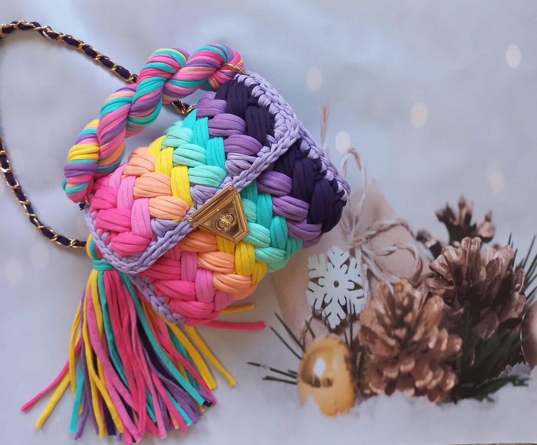 Multi Color Bag/hand Woven Bag/crochet Bag/knitted Bag/colorful Bag ...