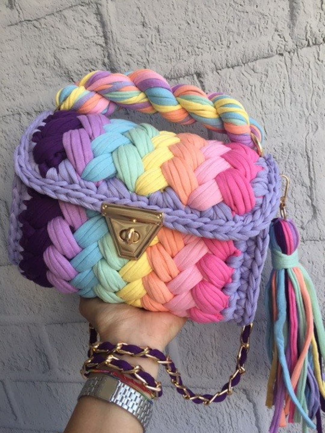 Multi Color Bag/hand Woven Bag/crochet Bag/knitted Bag/colorful Bag ...
