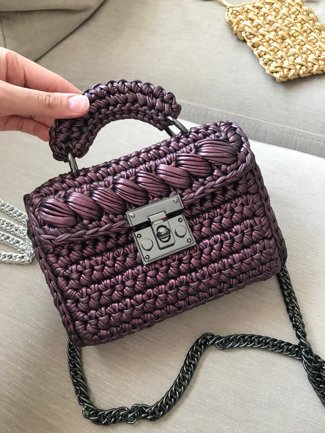 Handmade Metallic Crochet Bag, Knitted Evening Shoulder Bag - Etsy