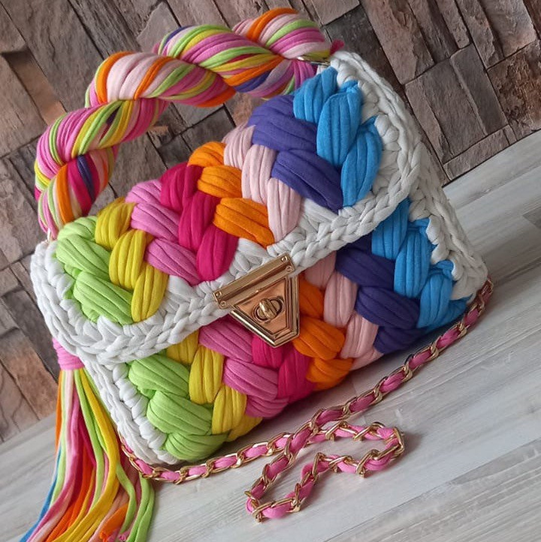 Multi Color Bag/hand Woven Bag/crochet Bag/knitted Bag/colorful Bag ...