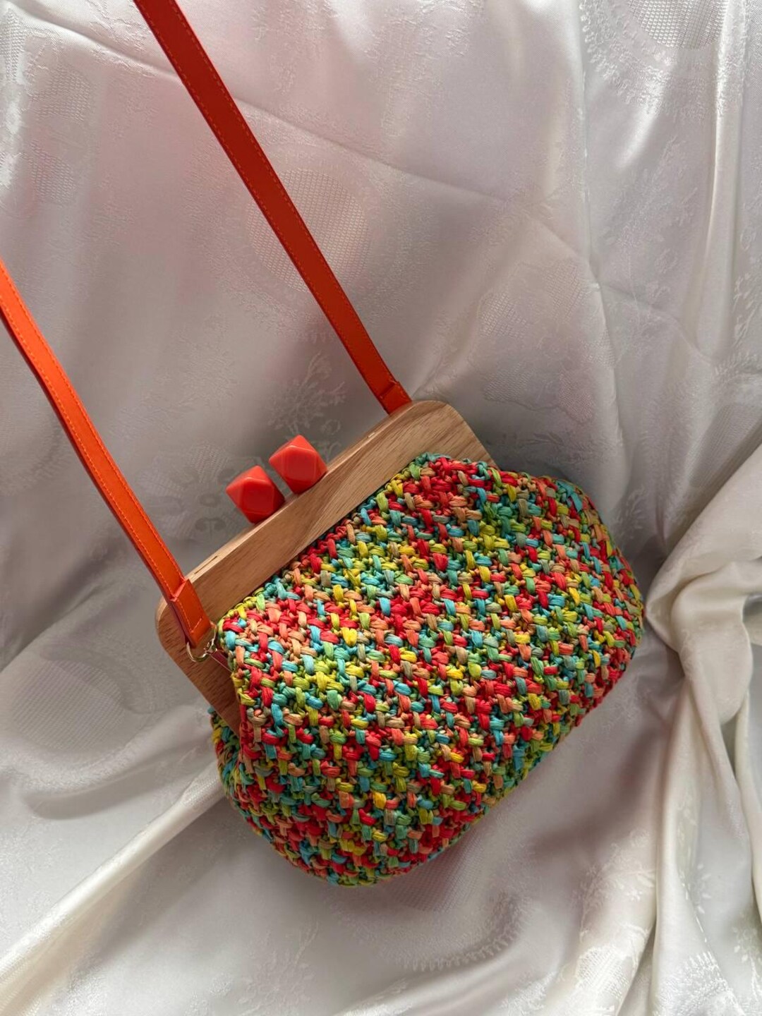 Handmade Wooden Framed Raffia Clutch Bag /rafia Bag / Straw Beach ...