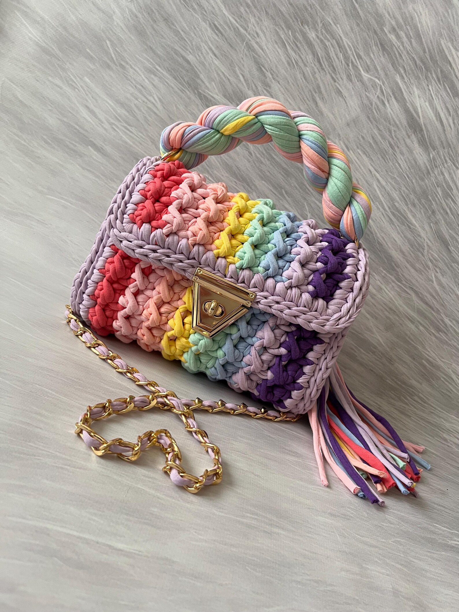 Multi Color Bag/hand Woven Bag/crochet Bag/knitted Bag/colorful Bag ...