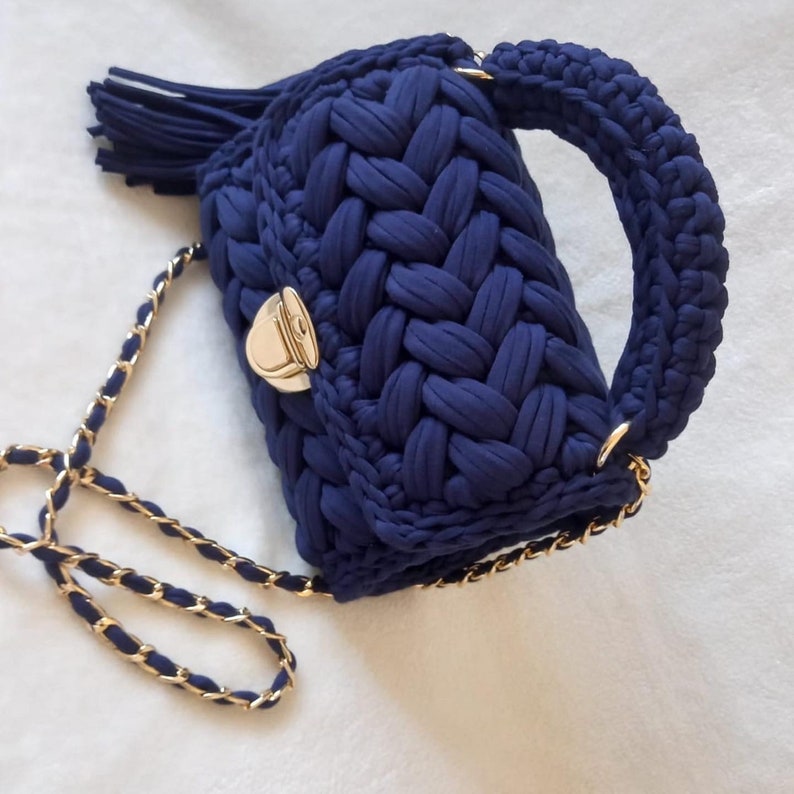 Handmade Knitted Bag: Dark Blue Crochet Shoulder Bag - Etsy