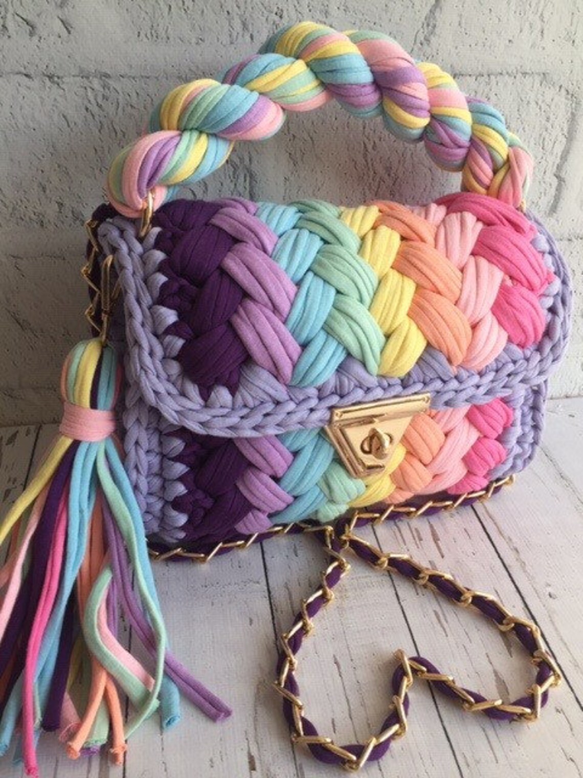 Multi Color Bag/hand Woven Bag/crochet Bag/knitted Bag/colorful Bag ...
