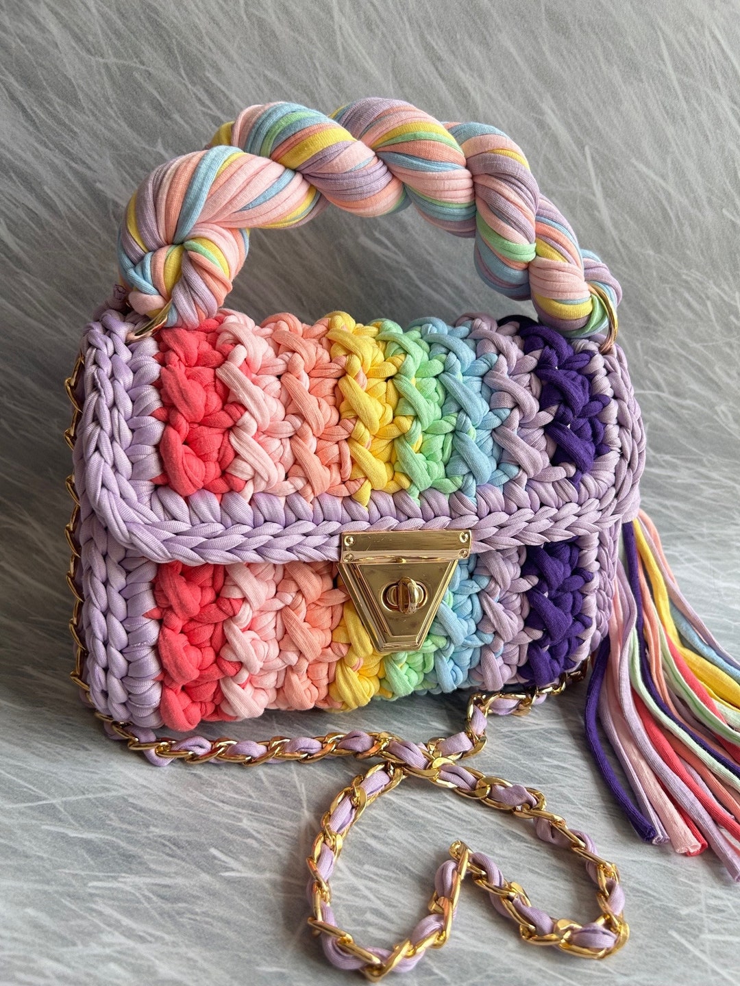 Multi Color Bag/hand Woven Bag/crochet Bag/knitted Bag/colorful Bag ...