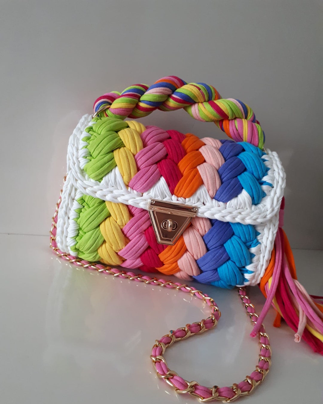 Multi Color Bag/hand Woven Bag/crochet Bag/knitted Bag/colorful Bag ...
