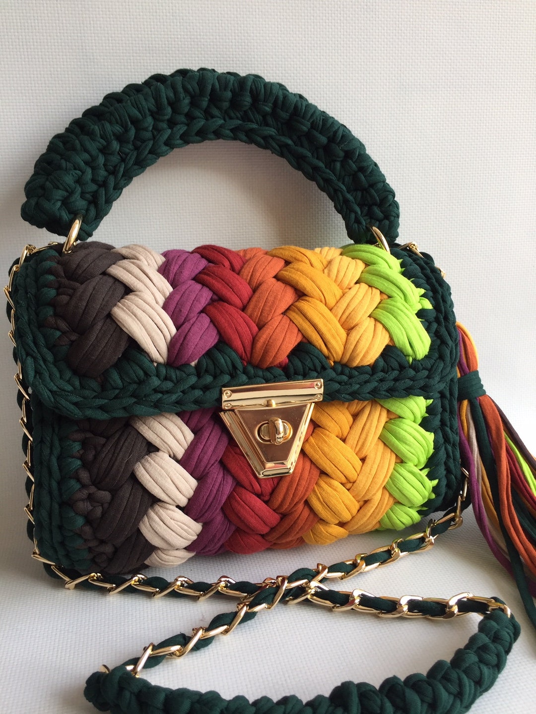Multi Color Bag/hand Woven Bag/crochet Bag/knitted Bag/colorful Bag ...