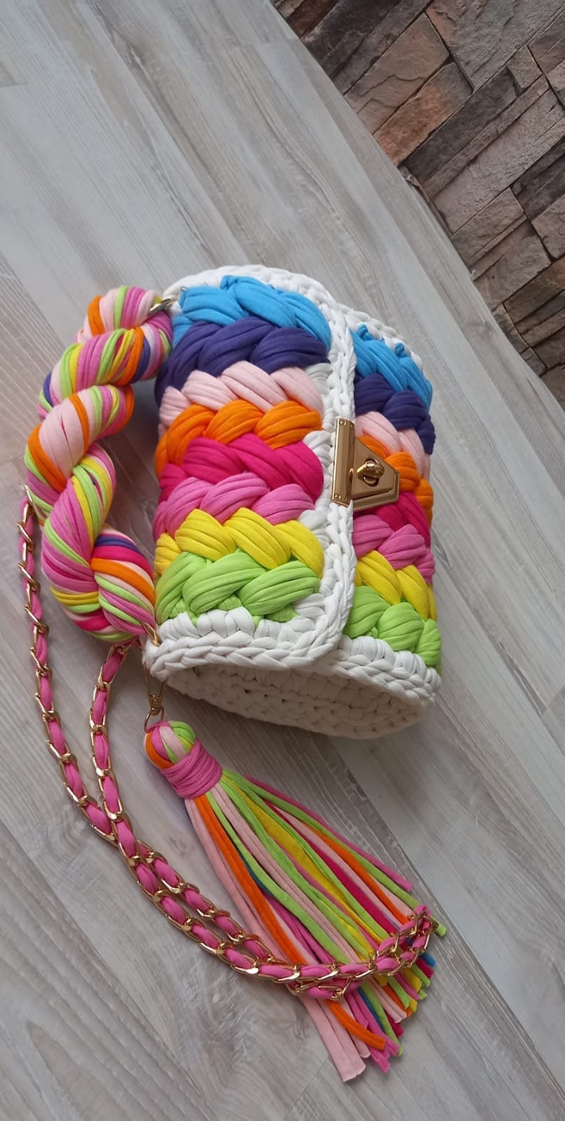 Multi Color Bag/hand Woven Bag/crochet Bag/knitted - Etsy