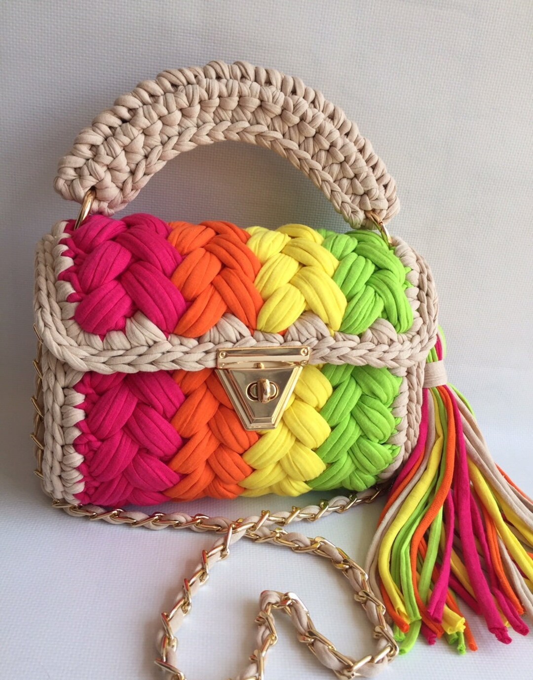 Multi Color Bag/hand Woven Bag/crochet Bag/knitted Bag/colorful Bag ...