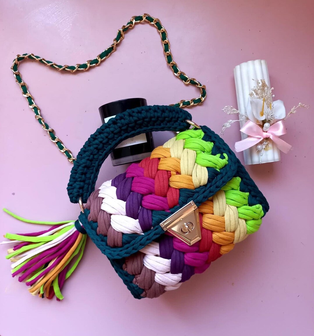 Multi Color Bag/hand Woven Bag/crochet Bag/knitted Bag/colorful Bag ...