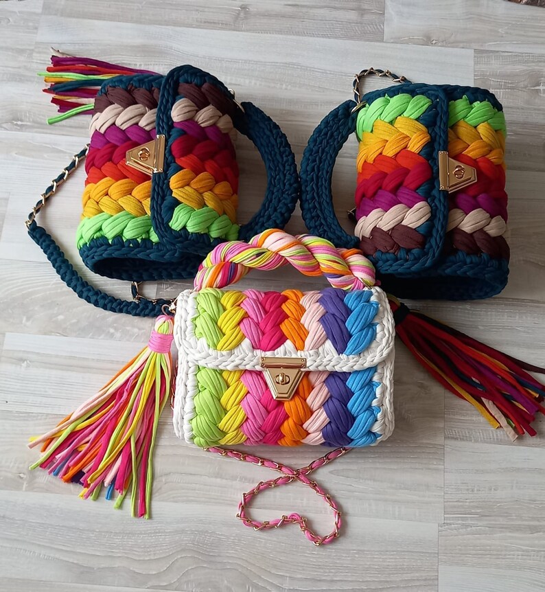 Multi Color Bag/hand Woven Bag/crochet Bag/knitted - Etsy