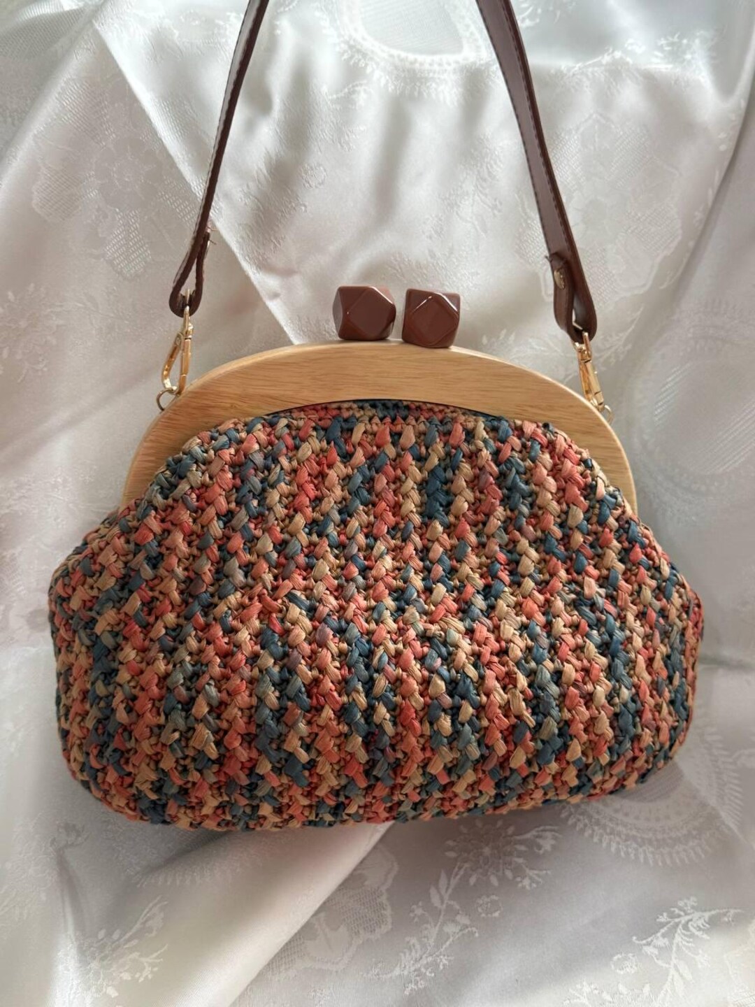 Handmade Wooden Framed Raffia Clutch Bag / Soft Rafia Bag / Straw Beach ...