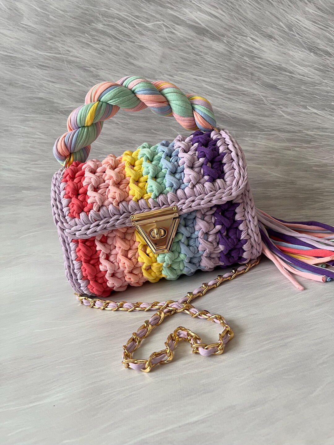 Multi Color Bag/hand Woven Bag/crochet Bag/knitted Bag/colorful Bag ...