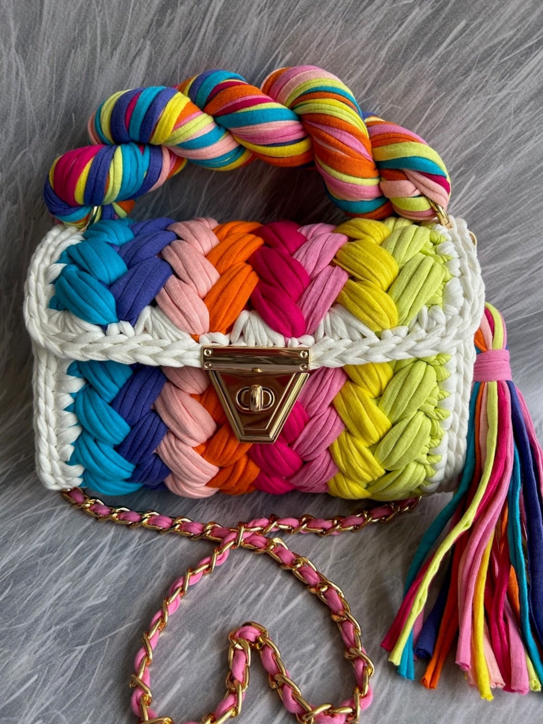 Multi Color Bag/handmade Bag/hand Woven Bag/crochet Bag/knitted Bag ...