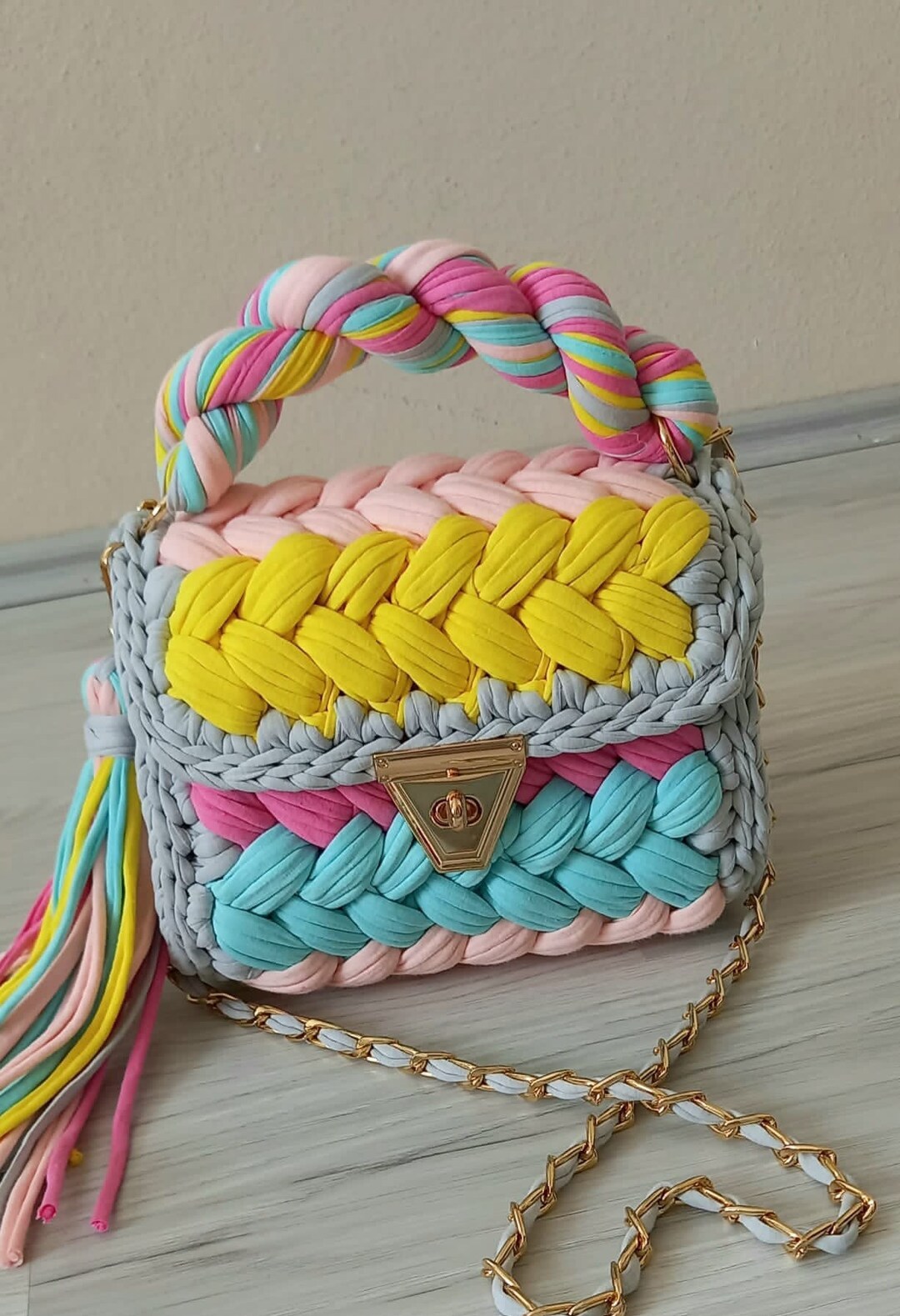 Multi Color Bag/hand Woven Bag/crochet Bag/knitted Bag/colorful Bag ...