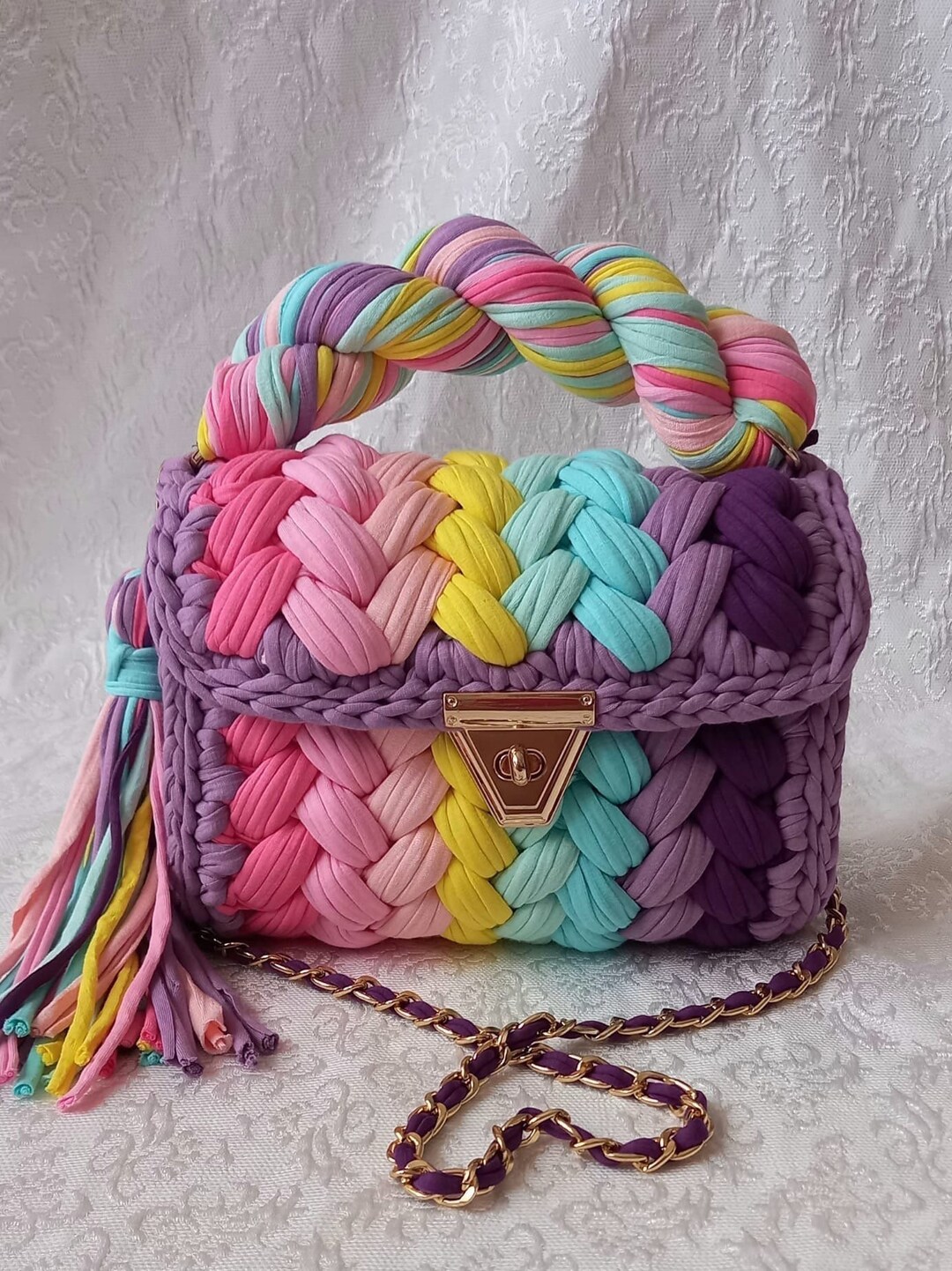 Multi Color Bag/hand Woven Bag/crochet Bag/knitted Bag/colorful Bag ...