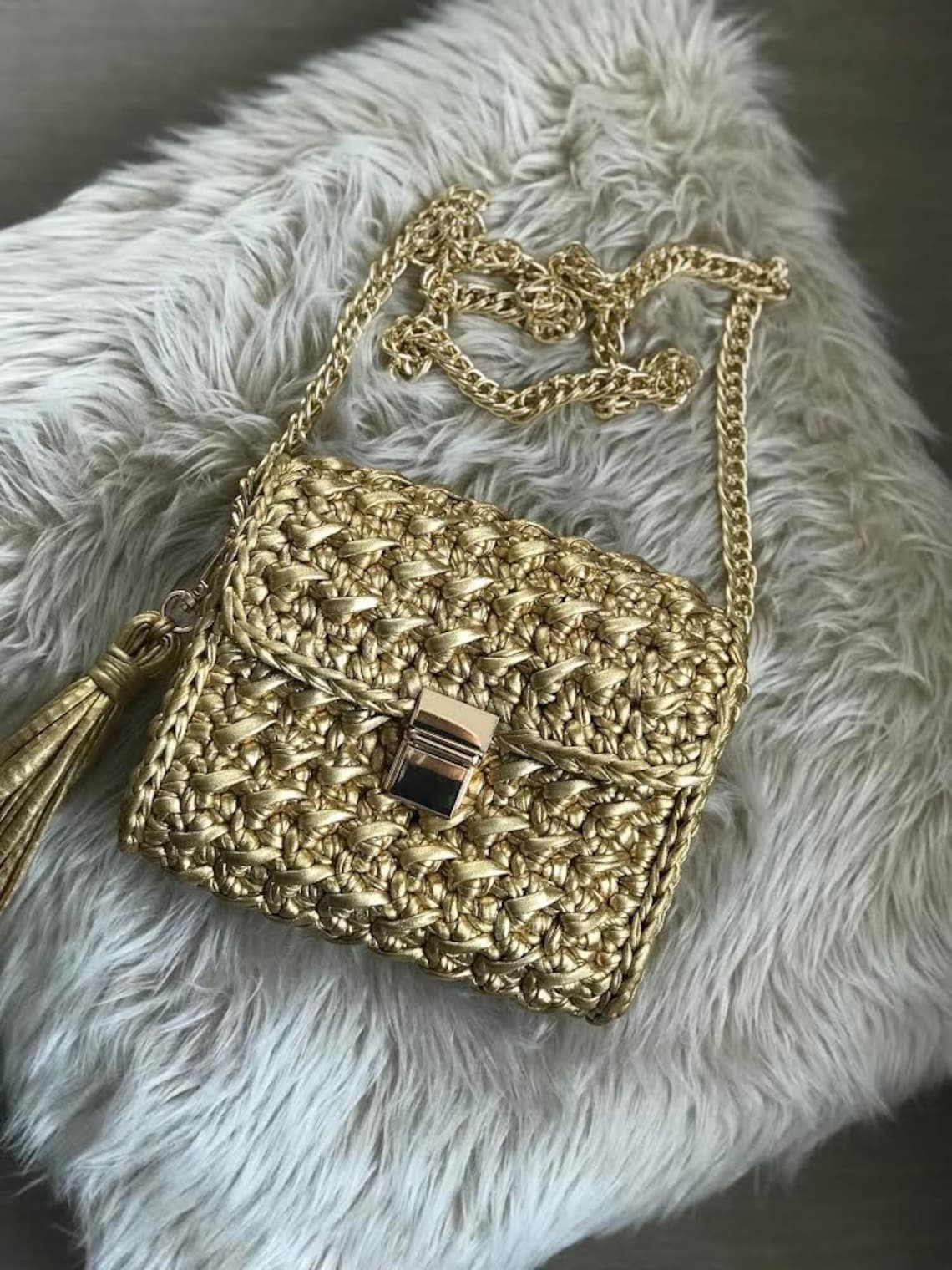 Handmade Metallic Crochet Bag: Golden Knitted Shoulder Bag - Etsy
