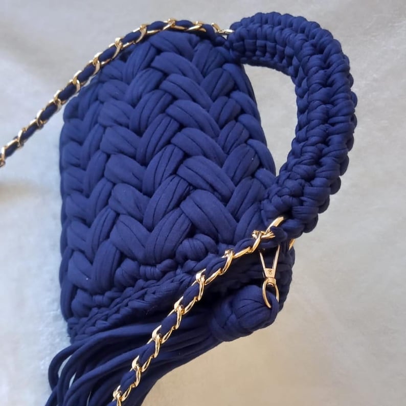 Handmade Knitted Bag: Dark Blue Crochet Shoulder Bag - Etsy