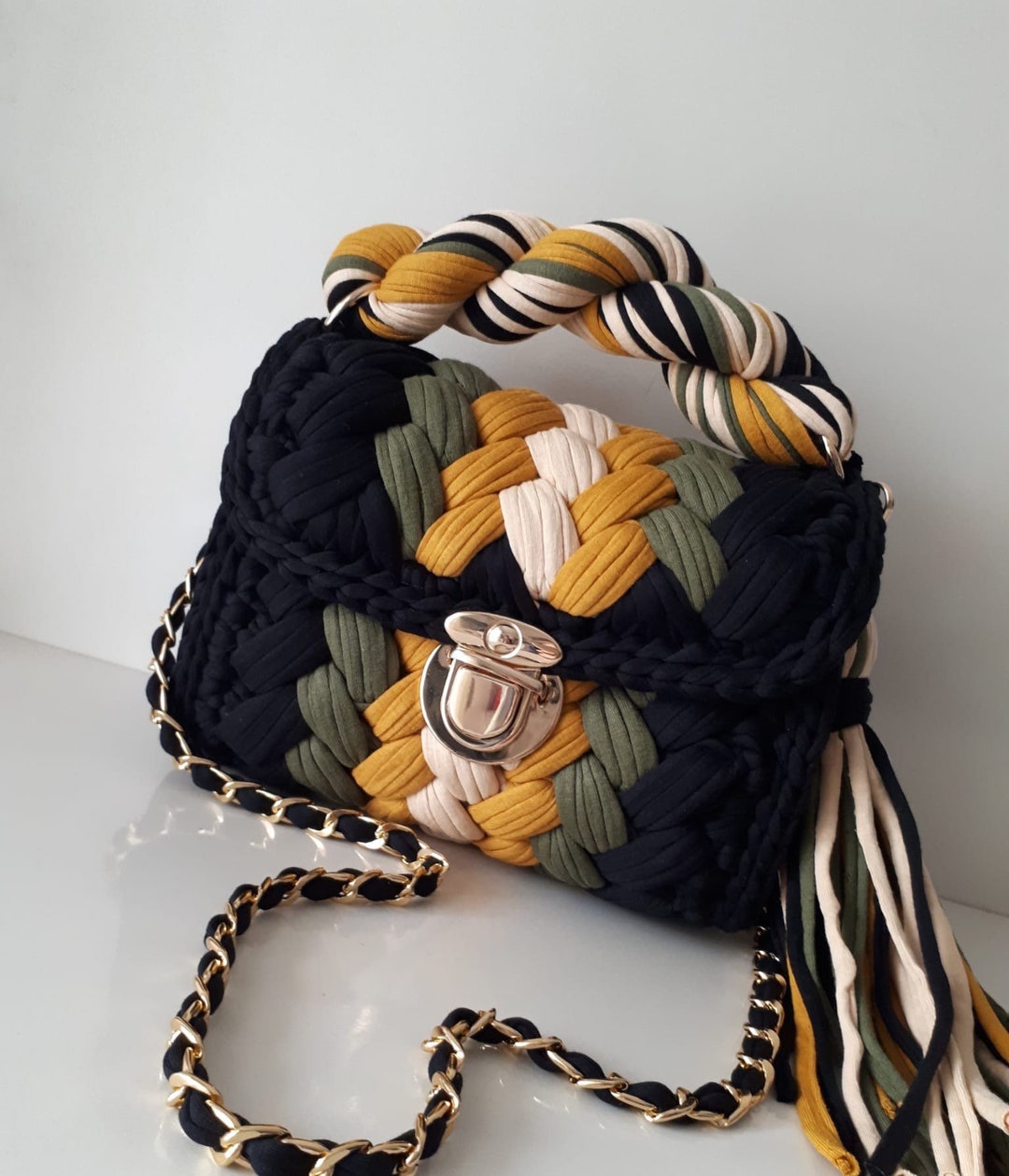 Multi Color Bag/hand Woven Bag/crochet Bag/knitted Bag/colorful Bag ...