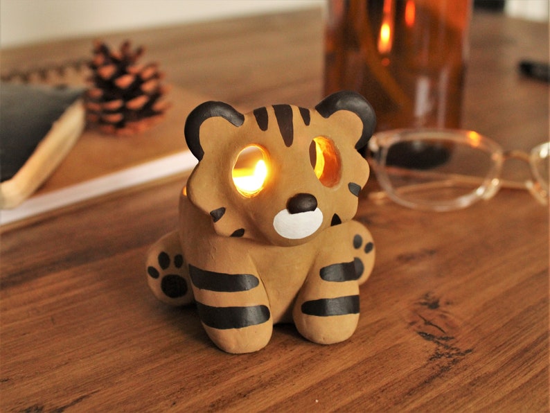 Tiger Candle Holder Tealight Ceramic Animal Cute Gift - Etsy