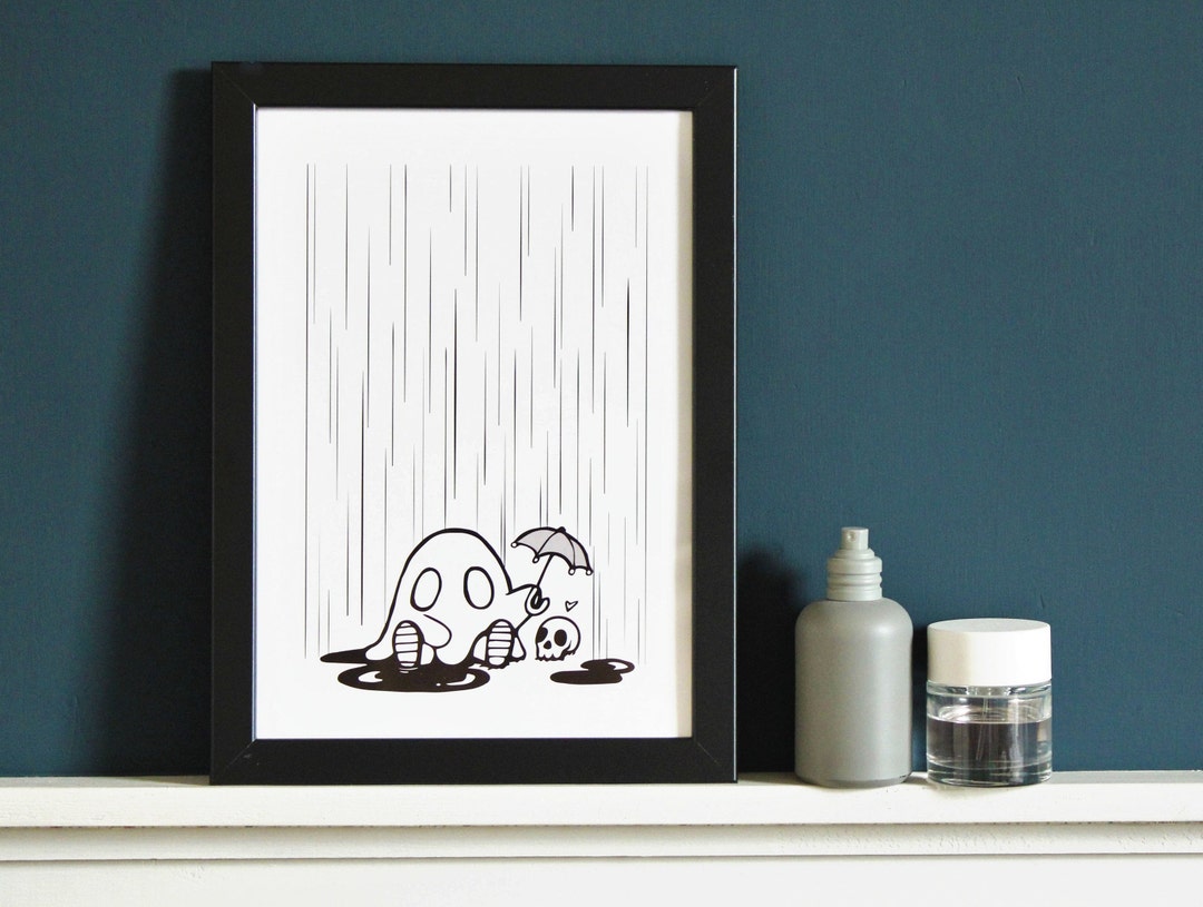 Ghost & Skull Art Print A4 Ink Minimalist Cute Umbrella - Etsy