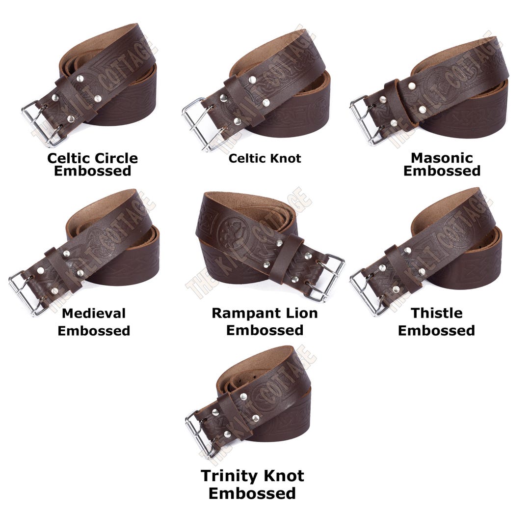 Embossed Brown Leather KILT BELT - Custom Size Kilt Belt - Handmade 2 ...
